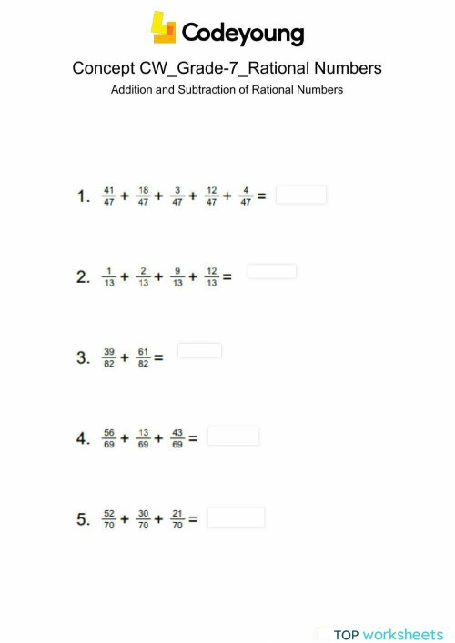 Addition And Subtraction Of Rational Numbers Concept Cw. Interactive