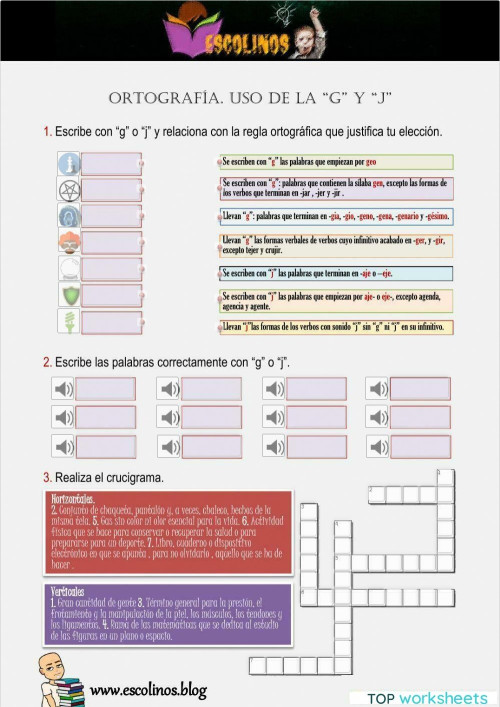 Ortografía. Uso de la -g- y la -j-. Ficha interactiva | TopWorksheets Ortografía. Uso de la -g- y la -j-. Ficha interactiva | TopWorksheets