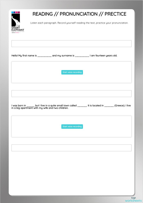 READING // PRONUNCIATION // PRECTICE. Interactive worksheet | TopWorksheets