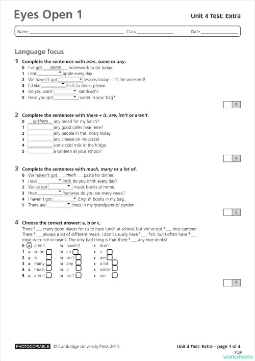 Unit 4 Test: Extra. Interactive worksheet | TopWorksheets