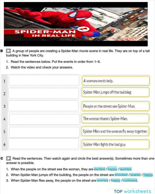 Video Spiderman Basic 08. Interactive worksheet | TopWorksheets