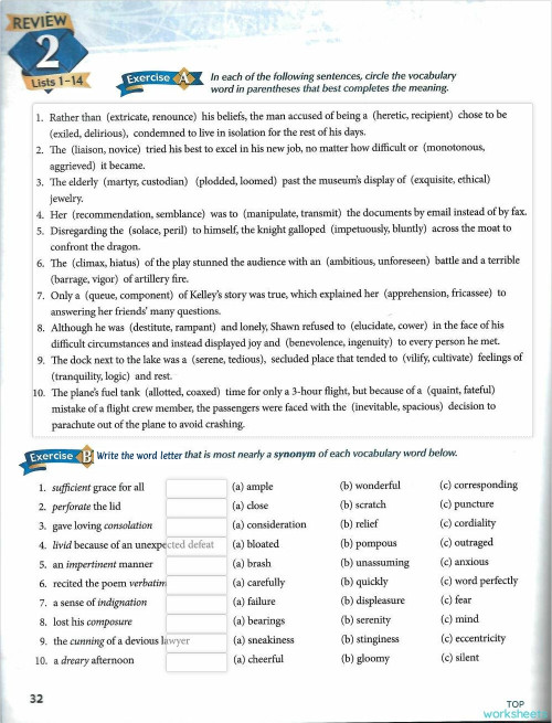 Review 2: List 1-14 Pg 32-33. Interactive worksheet | TopWorksheets