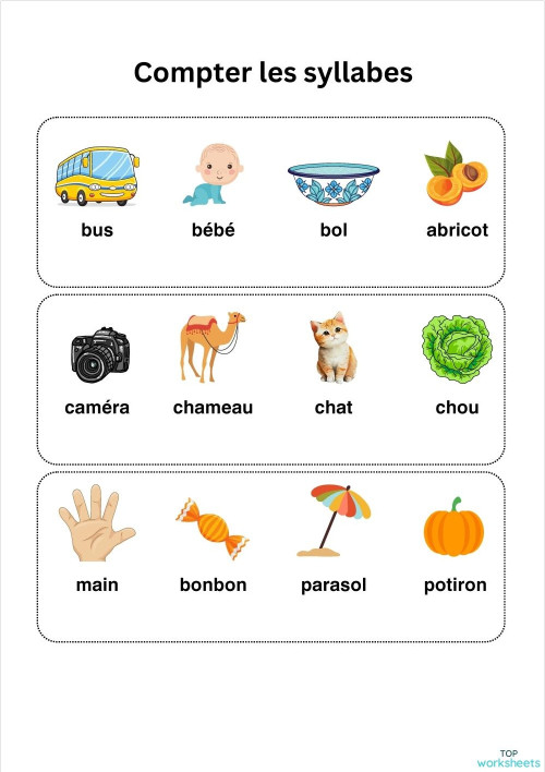 compter les syllabes. Fiche interactive | TopWorksheets
