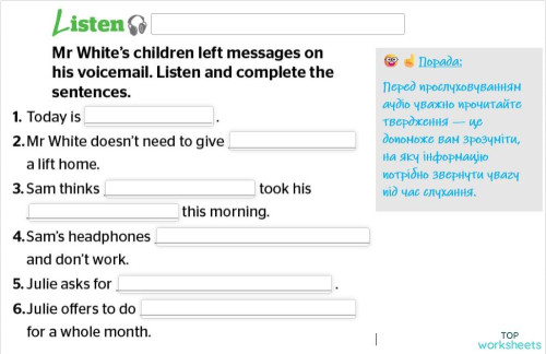 Form 8_17/02_Listening. Interactive worksheet | TopWorksheets