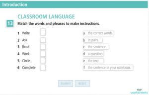 Classroom Language. Interactive worksheet | TopWorksheets
