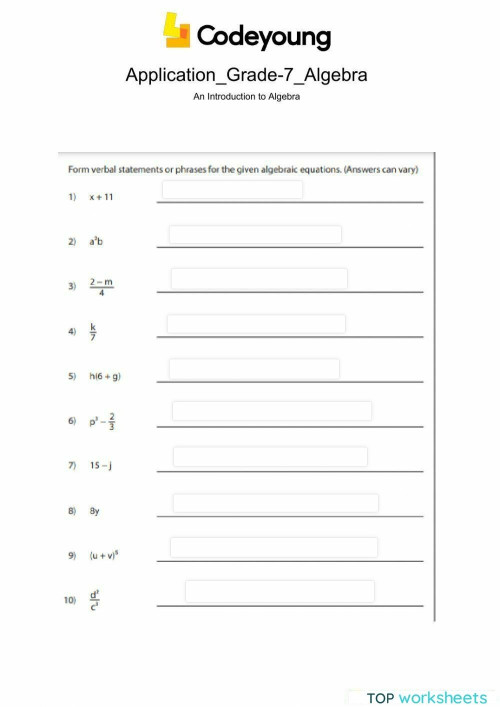 An Introduction to Algebra Application. Interactive worksheet ...