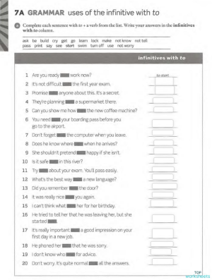 uses of the infinitive. Interactive worksheet | TopWorksheets