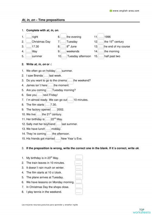 Time prepositions B1. Interactive worksheet | TopWorksheets