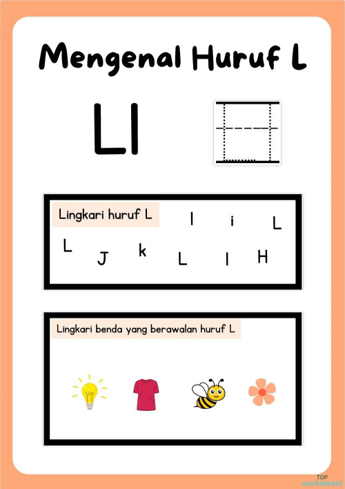 MENUIS HURUF L. Lembar kerja interaktif | TopWorksheets