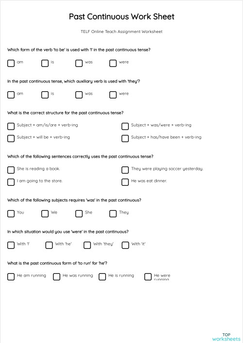 Past Continuous Work Sheet. Interactive worksheet | TopWorksheets