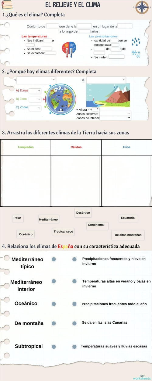 Tema 5. El Relieve y el Clima. Ficha interactiva | TopWorksheets