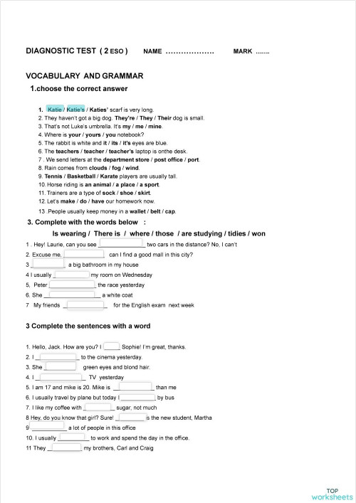 Primary- Test 4. Interactive worksheet | TopWorksheets