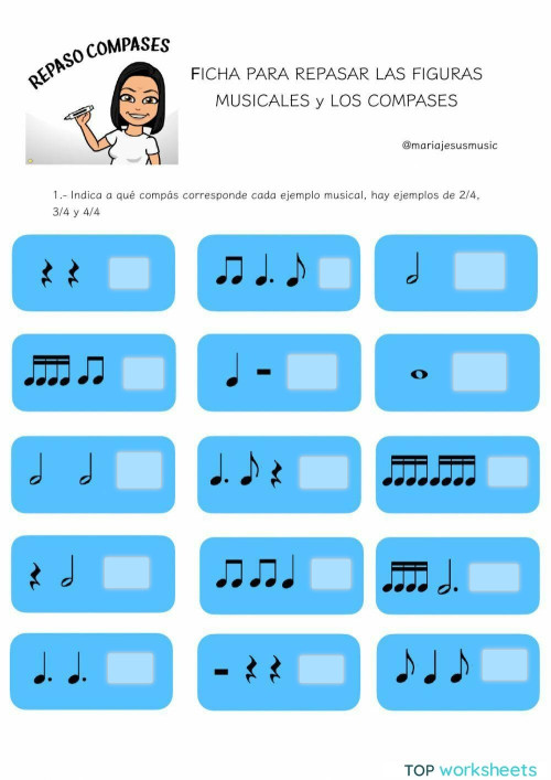 Repaso de los compases musicales. Ficha interactiva | TopWorksheets