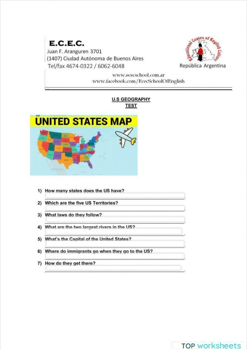 Usa geography. Interactive worksheet | TopWorksheets
