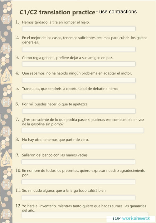 C1/C2 TRANSLATION SPANISH INTO ENGLISH. Ficha interactiva | TopWorksheets