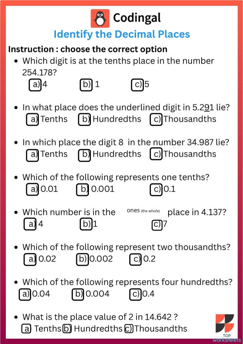 M_G04M09L29_WC01_Understanding Decimal Place Value. Interactive worksheet | TopWorksheets