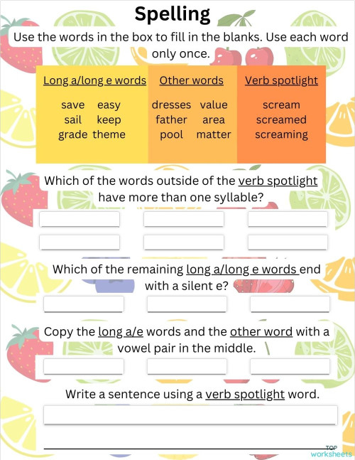Spelling Lesson 16. Interactive worksheet | TopWorksheets