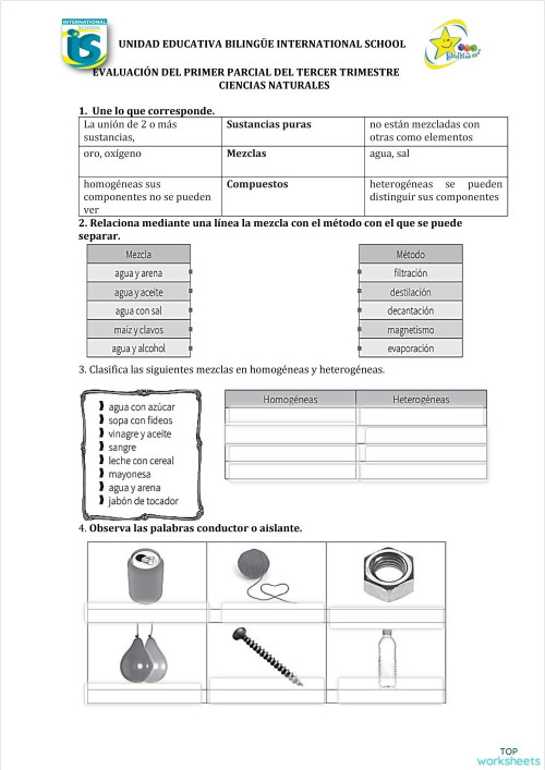 Materia y energía: fichas interactivas y ejercicios online | TopWorksheets