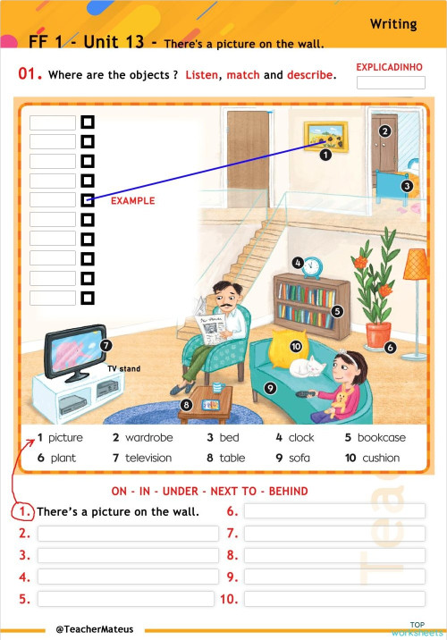 FF 1 - Unit 13 - 06 - Theres a picture on the wall - Writing -TM0335. Interactive worksheet ...