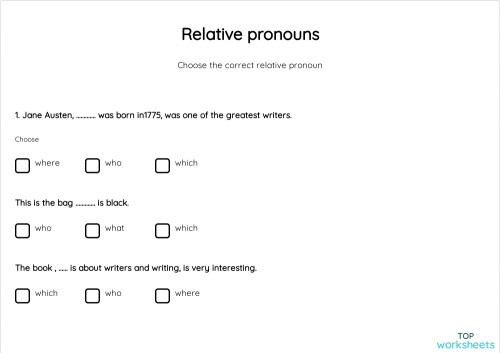 Relative pronouns. Interactive worksheet | TopWorksheets