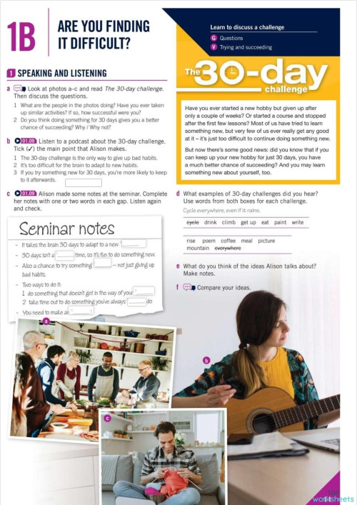 The 30-day Challenge. Interactive worksheet | TopWorksheets