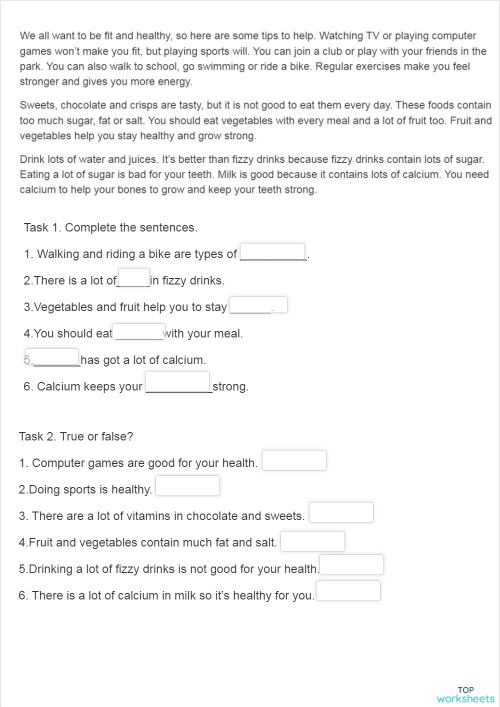 reading stay healthy. Interactive worksheet | TopWorksheets