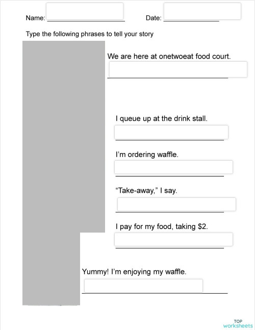 Outing to onetwoeat - A part. Interactive worksheet | TopWorksheets
