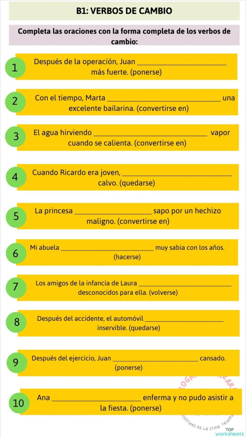 B1 VERBOS DE CAMBIO 1. Ficha interactiva | TopWorksheets