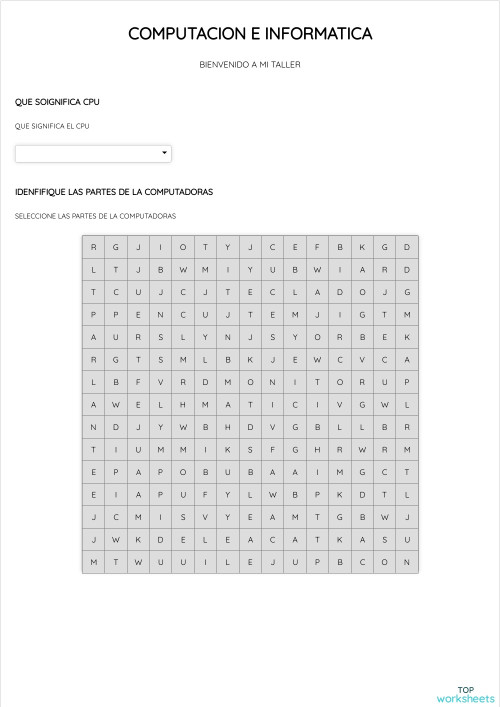 COMPUTACION E INFORMATICA. Ficha interactiva | TopWorksheets