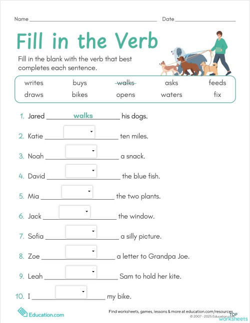 Fill in the Verb. Interactive worksheet | TopWorksheets