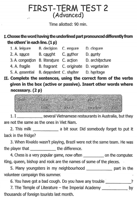 GRADE 7 - FIRST TERM TEST REVIEW 02. Interactive worksheet | TopWorksheets