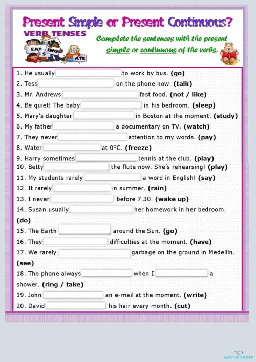SIMPLE PRESENT VS PRESENT PROGRESSIVE. Interactive worksheet ...
