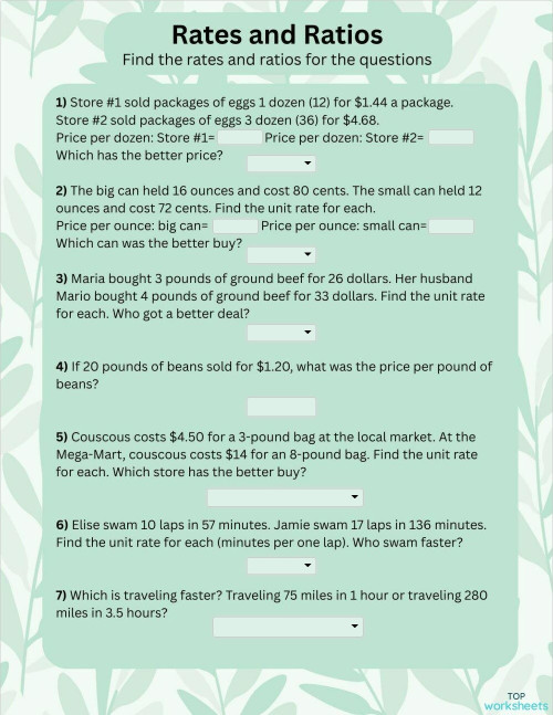 ratios: interactive worksheets and online exercises | TopWorksheets
