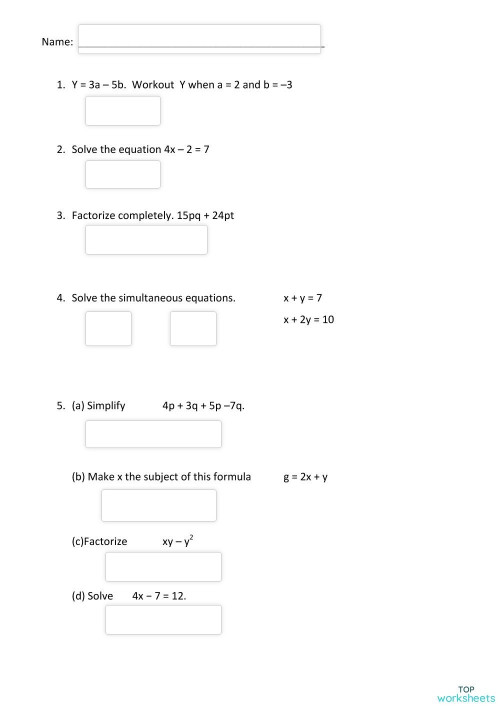 SBA algebra. Interactive worksheet | TopWorksheets