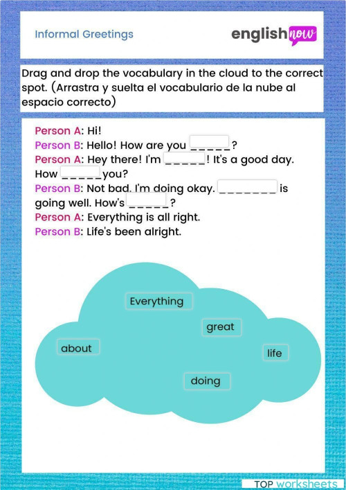 Informal greetings. Interactive worksheet | TopWorksheets