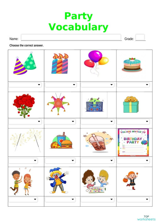 party obj clase ingles. Interactive worksheet | TopWorksheets