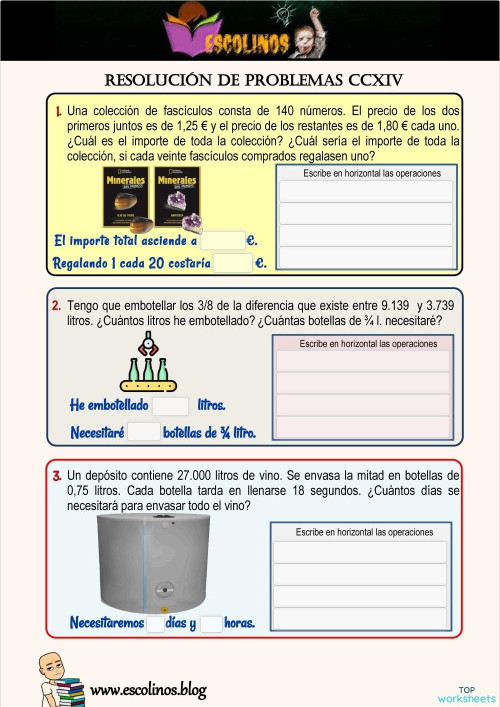 Matemáticas. Resolución de problemas XV. Ficha interactiva | TopWorksheets