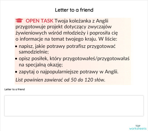 Letter to a friend. Interactive worksheet | TopWorksheets
