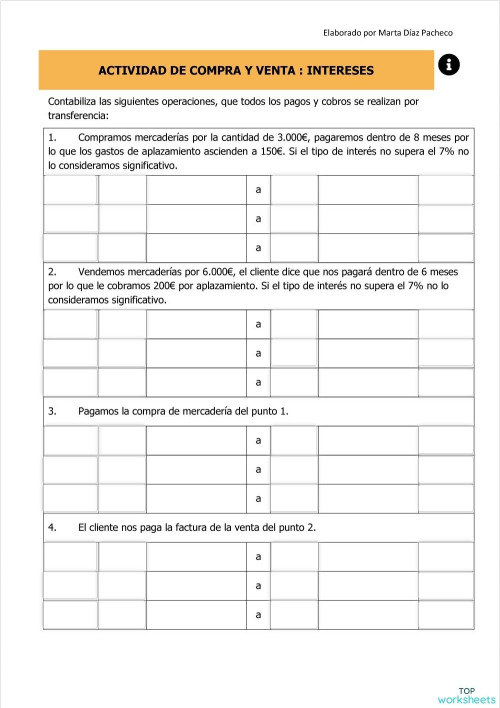 Intereses. compra y venta de mercaderia. Ficha interactiva | TopWorksheets