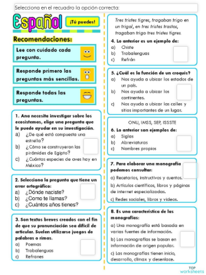 Examen de Español quinto grado. Ficha interactiva | TopWorksheets