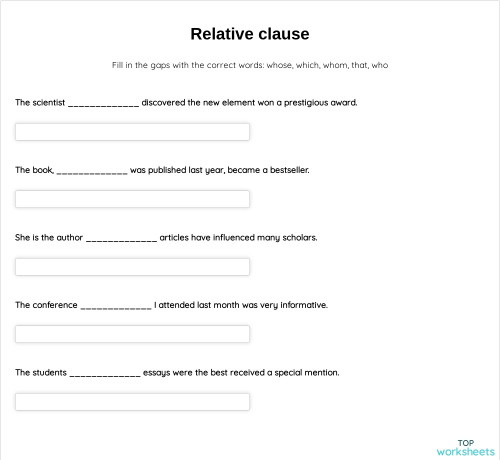 relative clause: interactive worksheets and online exercises ...