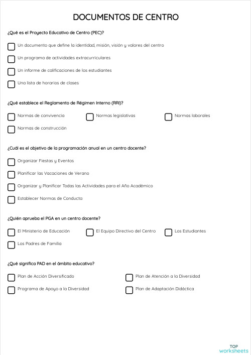 DOCUMENTOS DE CENTRO. Ficha interactiva | TopWorksheets