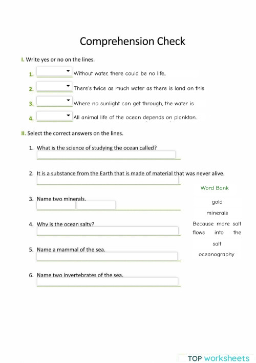 Science Comprehension Check. Interactive worksheet | TopWorksheets