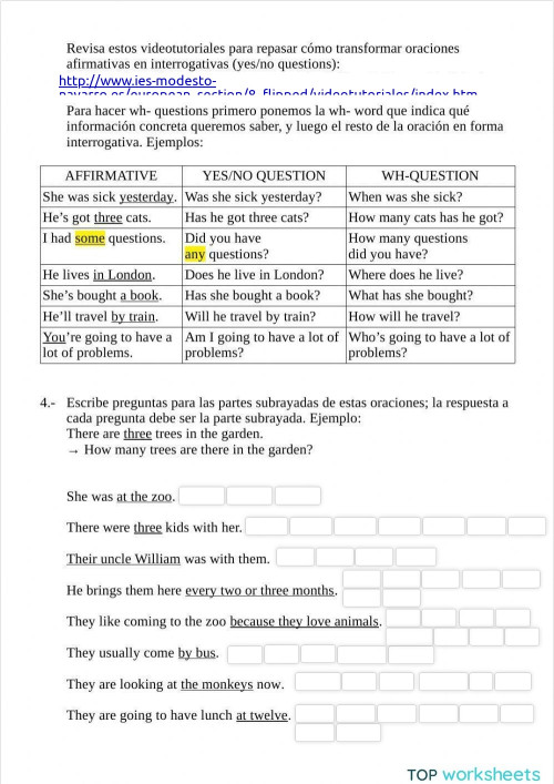 wh- questions: fichas interactivas y ejercicios online | TopWorksheets