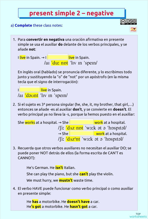 Present simple 2 - Negative. Interactive worksheet | TopWorksheets