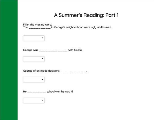 A Summer's Reading: Part 1. Interactive worksheet | TopWorksheets