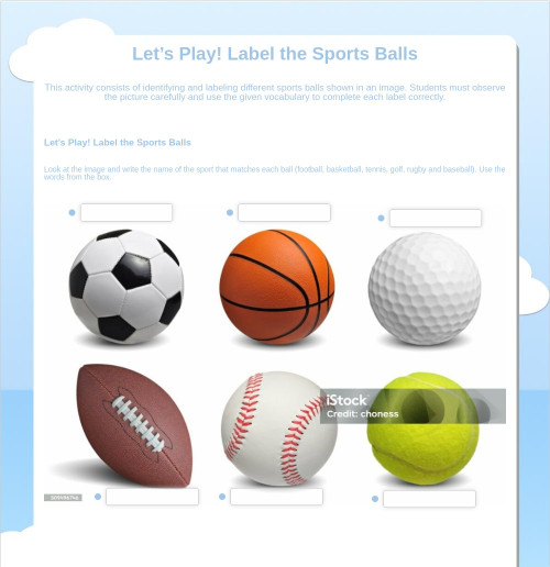 Let’s Play! Label the Sports Balls. Interactive worksheet | TopWorksheets