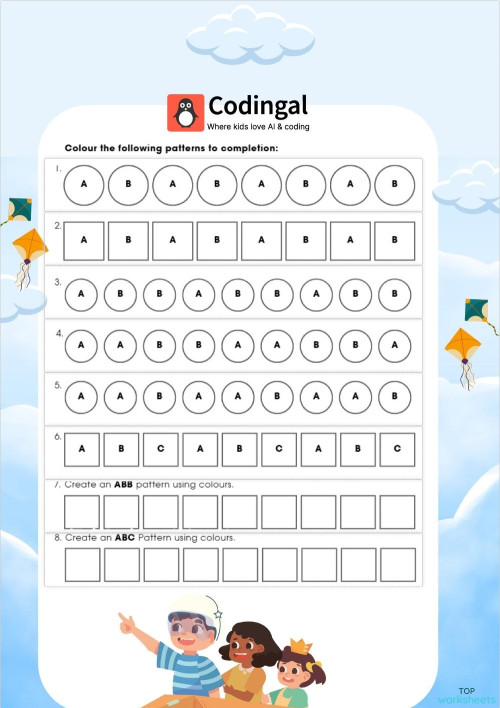 M_G01M20L68_WE02_Pattern_with_Shapes_and_Colors_6. Interactive worksheet | TopWorksheets