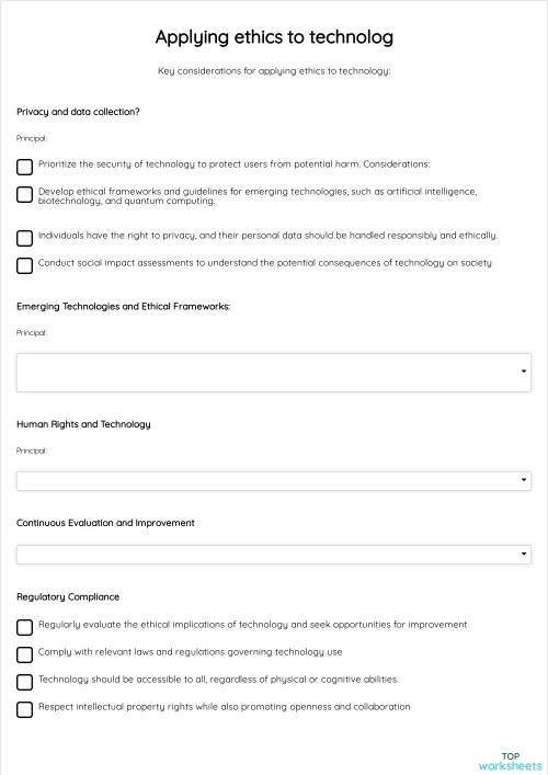 Applying ethics to technolog. Interactive worksheet | TopWorksheets