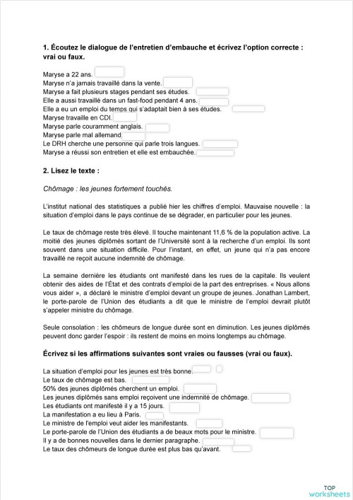 LE MONDE DU TRAVAIL C.O. / C.E.. Fiche interactive | TopWorksheets